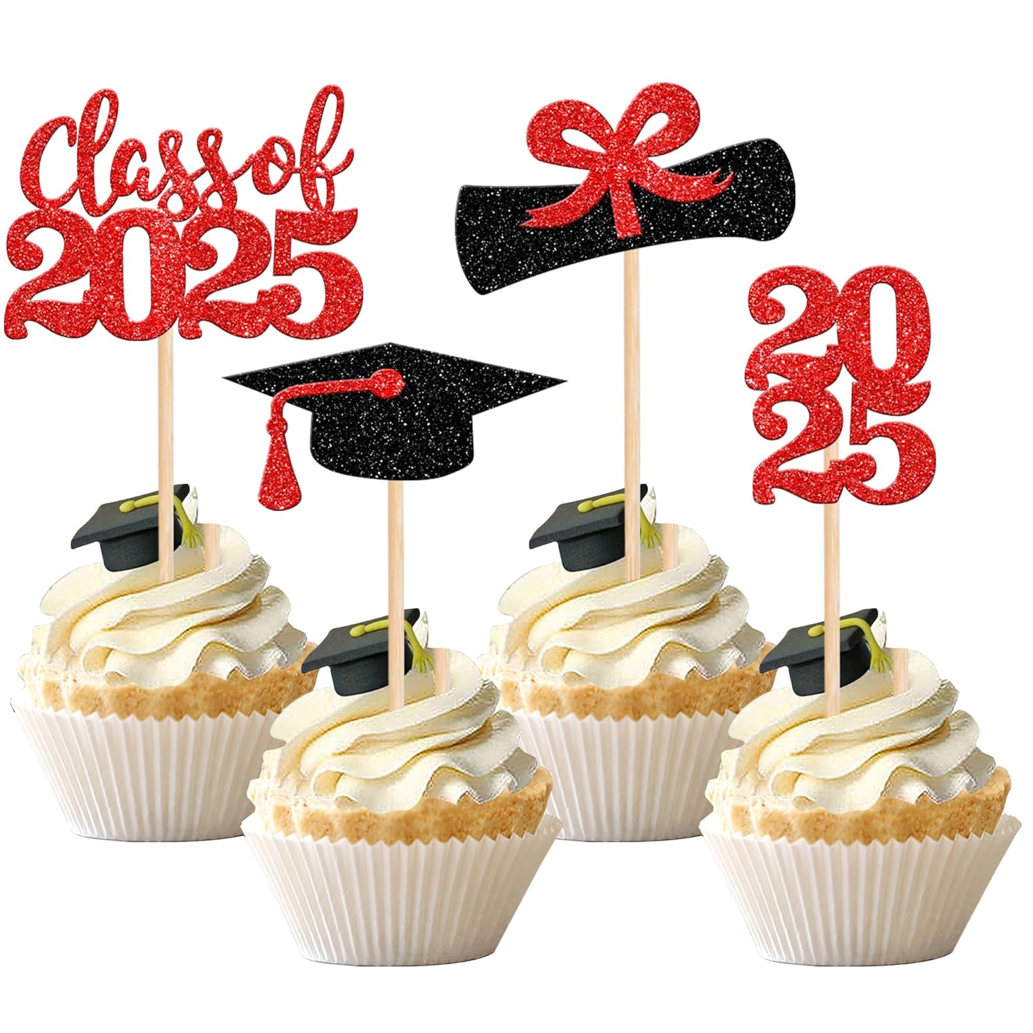 36 PCS 2023 Graduation Theme Cupcake Toppers Glitter Class of 2023 Gra ...